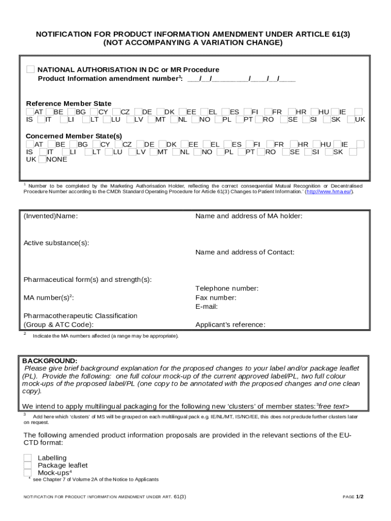 Notification of changes according to Article 61(3) Doc Template | pdfFiller