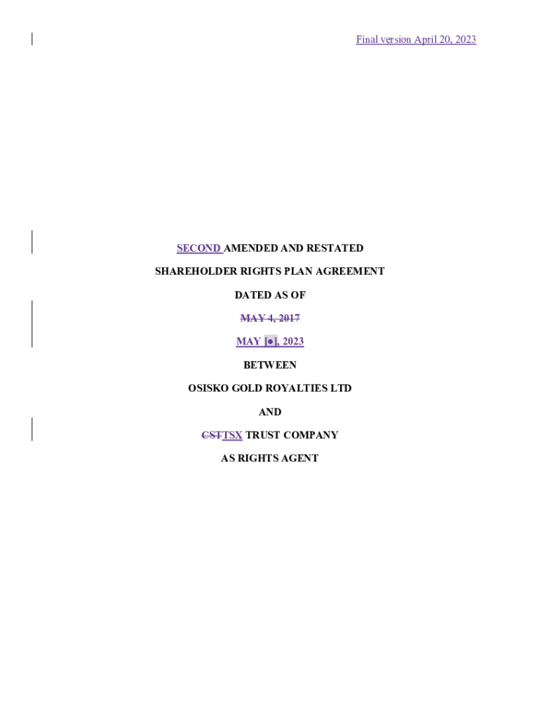 Fillable Online shareholder rights plan agreement dated as of Fax Email ...