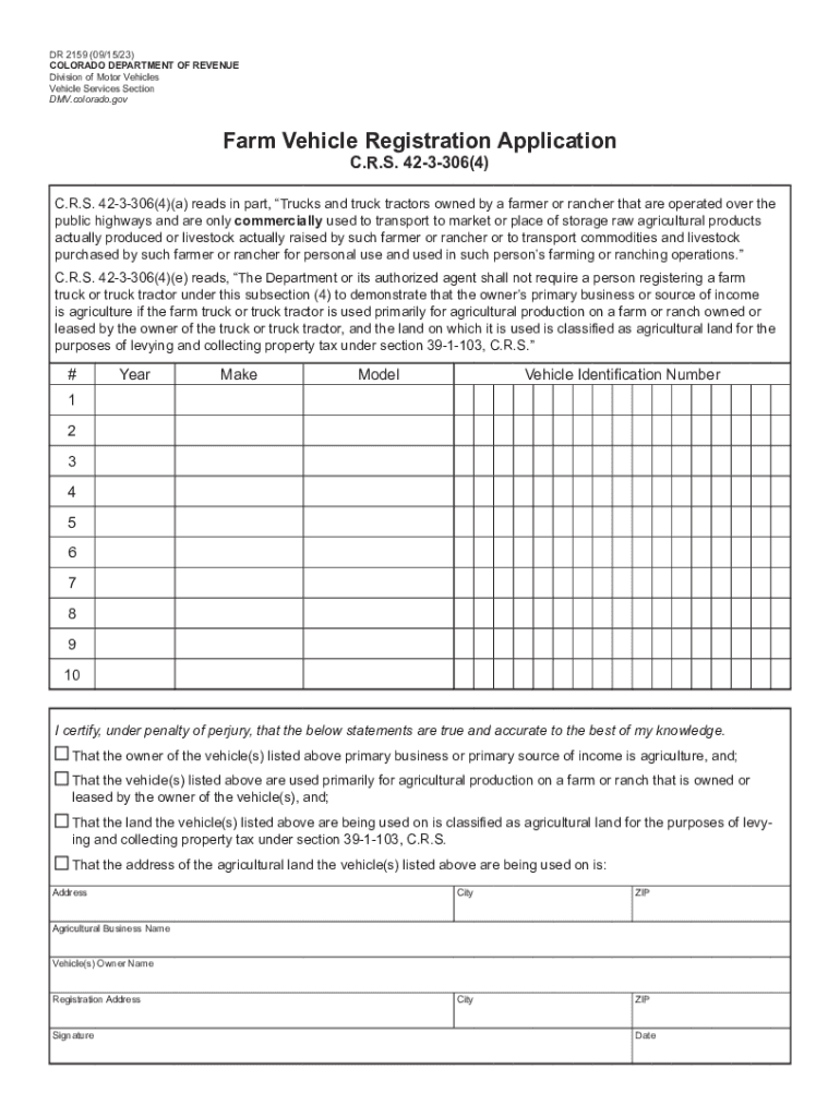 Fillable Online DR 2159 Farm Vehicle Registration Application. If you ...