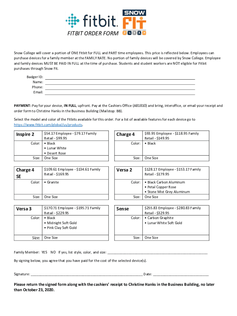 Fillable Online FITBIT ORDER FORM Fax Email Print - pdfFiller