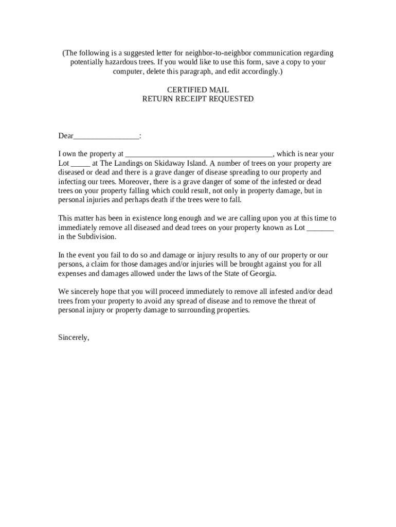 Jointly Owned Tree Removal Request Letter Doc Template Pdffiller