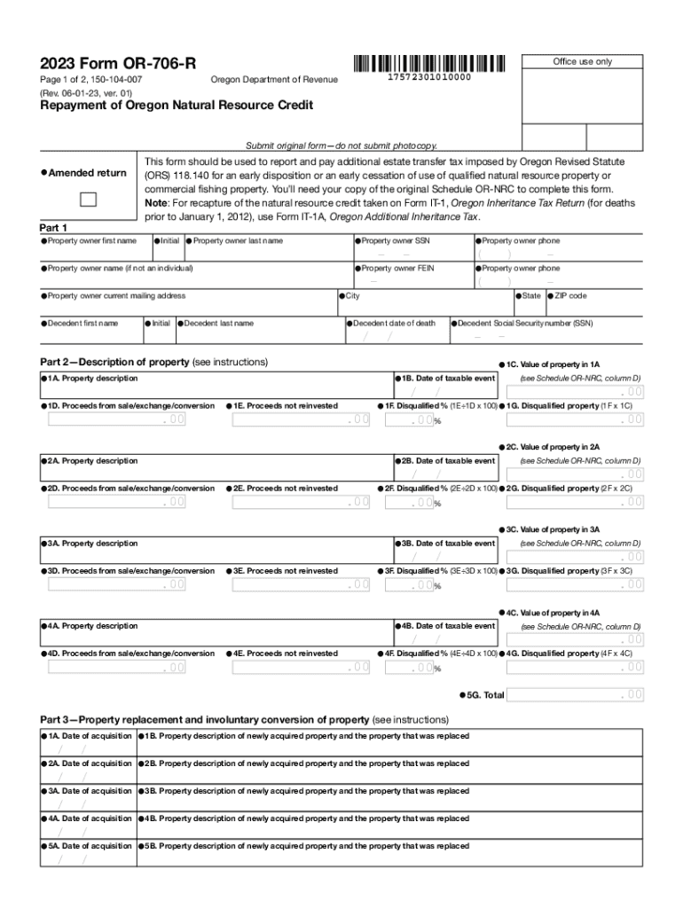 Fillable Online 2023, Form OR-706-R, Repayment of Oregon Natural ...