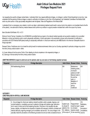 Fillable Online Adult Critical Care Medicine 2021 Privileges Request ...