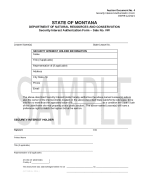 Sample Security Interest Authorization - dnrc mt Doc Template | pdfFiller