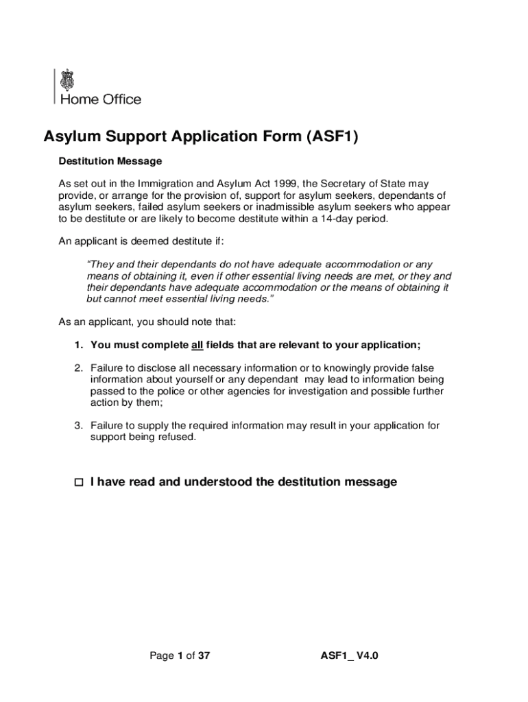 Fillable Online Asylum support application: help and guidance Fax Email ...