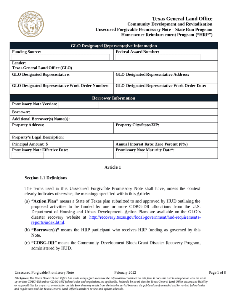 HARP Unsecured Forgivable Promissory Note - Recovery Texas Doc Template ...
