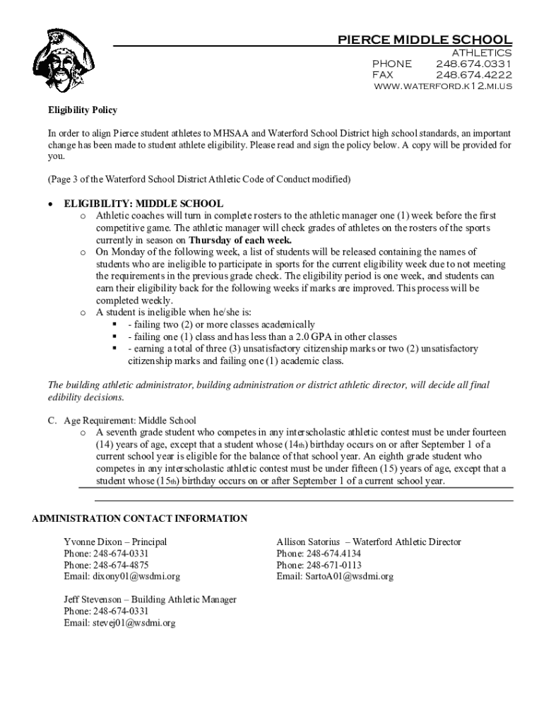 Fillable Online Donald L. Pavlik Middle School Athletics Fax Email Print - pdfFiller