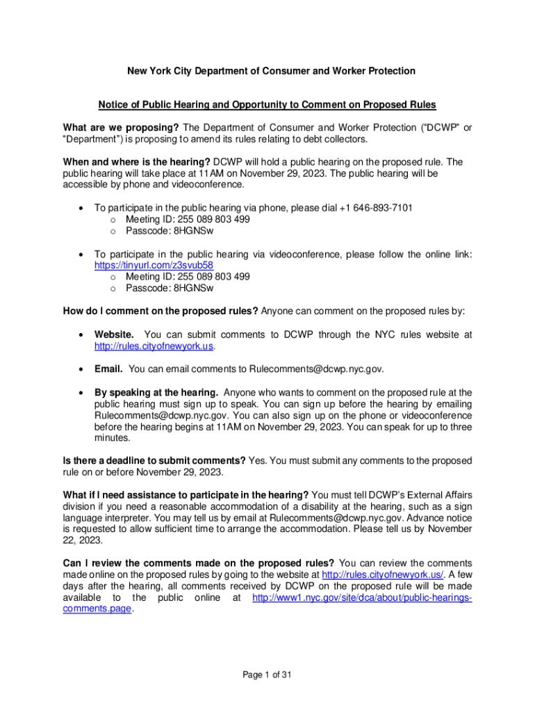 Fillable Online Department of Consumer and Worker Protection's Public ...