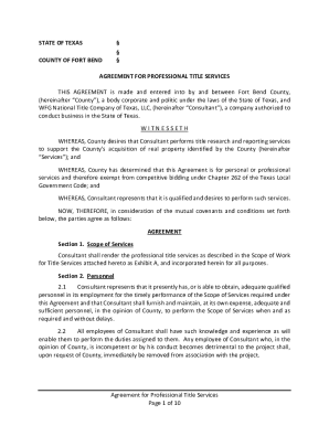Fillable Online Agreement for Professional Title Services Page 1 of 10 ...