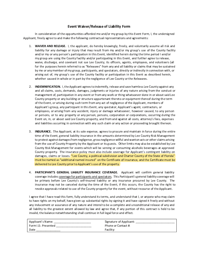 Fillable Online Event Waiver/Release of Liability Form Fax Email Print ...