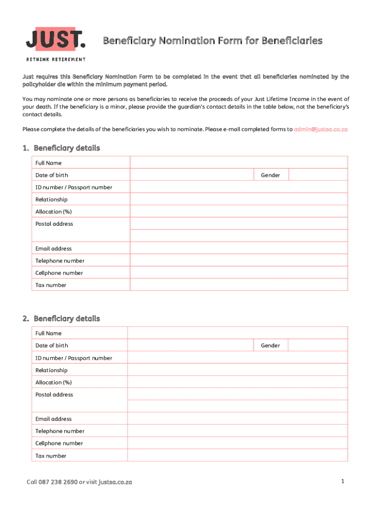 Fillable Online Just Beneficiary Nomination Form for Beneficiaries Fax Email Print - pdfFiller