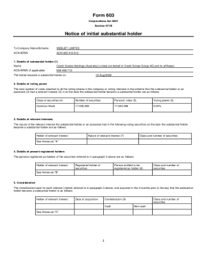 Fillable Online Form 603. Corporations Act 2001 Section 671B Notice of ...
