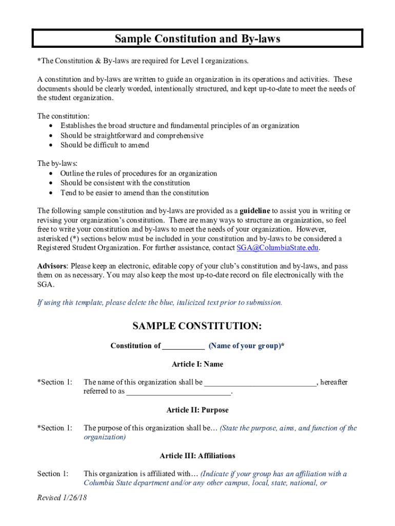 Fillable Online Sample Format Constitution and Bylaws Fax Email Print ...