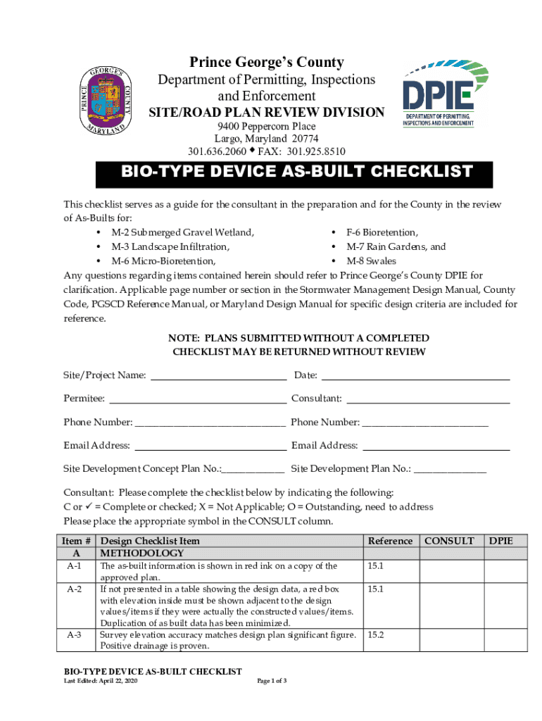Fillable Online BIO-TYPE DEVICE AS-BUILT CHECKLIST Fax Email Print ...