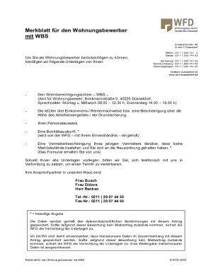 Ausfüllbar Online Merkblatt fr den Wohnungsbewerber mit WBS Fax Email ...