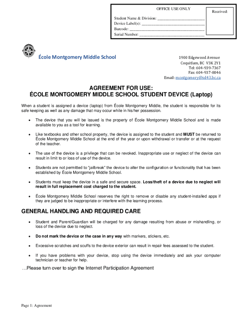 Fillable Online Heritage Woods Secondary Student Laptop Program * Fax ...