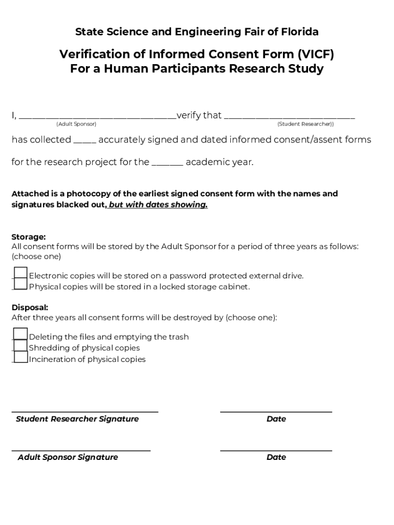 Fillable Online Verification of Informed Consent Form (VICF) For a ...