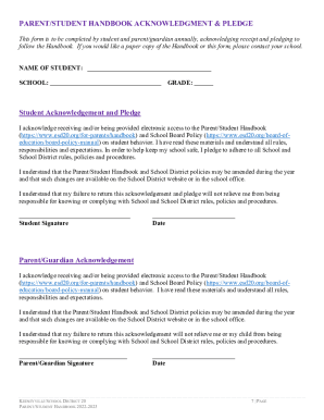 Fillable Online Parent Handbook Acknowledgement Form 2023-2024 Fax ...