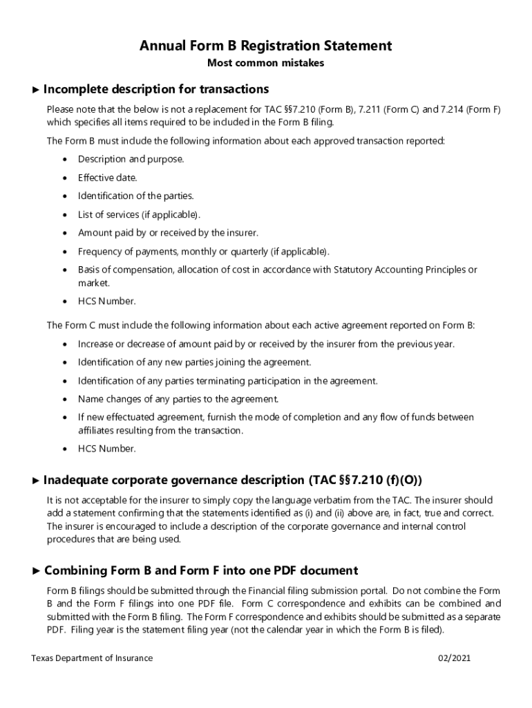 Fillable Online Form B Common Deficiencies. Annual Form B Registration ...