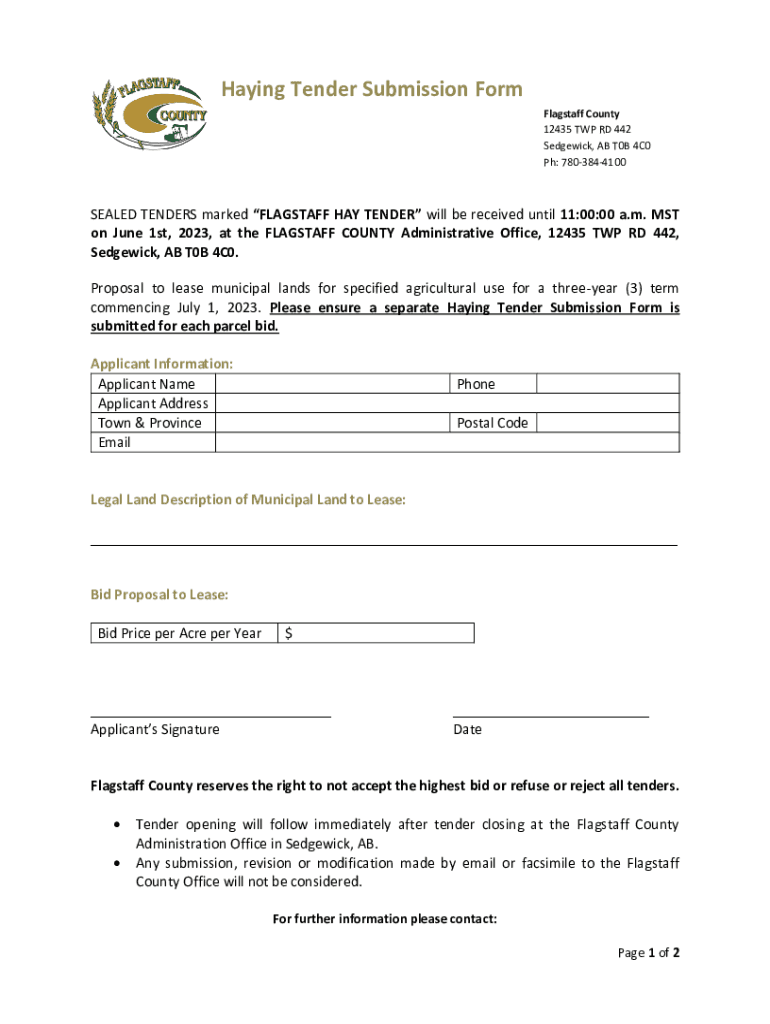Fillable Online Haying Tender Submission Form Fax Email Print - pdfFiller