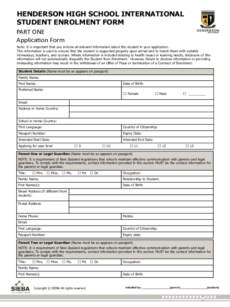 Fillable Online Enrolment Forms - Henderson High School 2024.indd Fax Email Print - pdfFiller