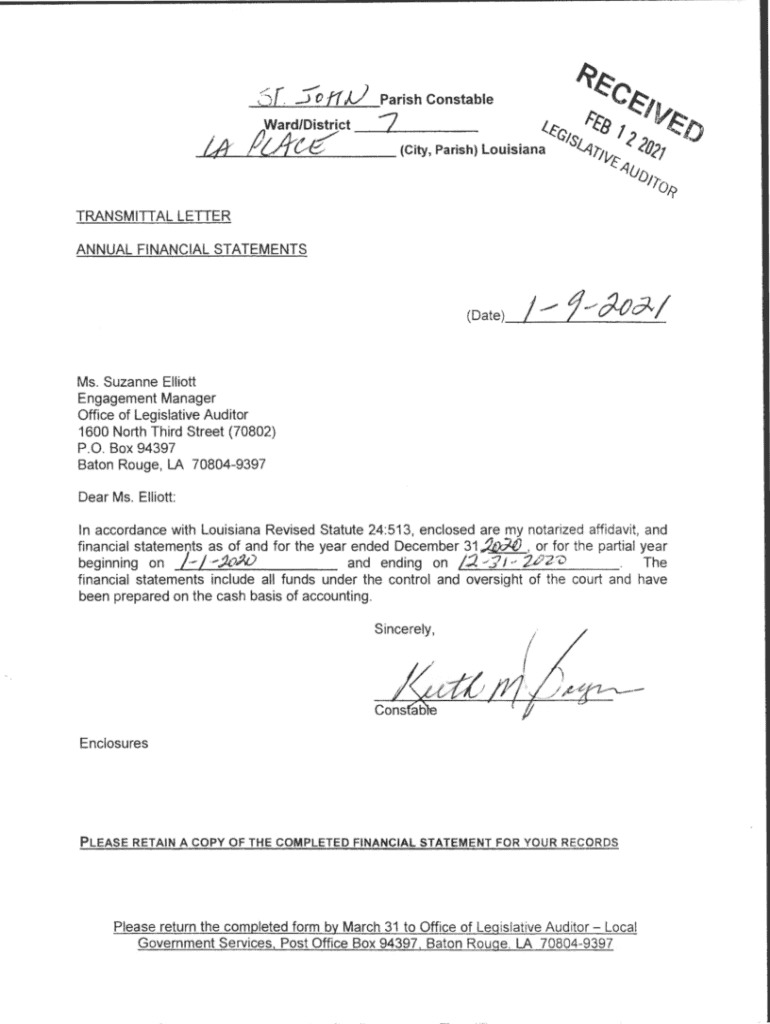 Fillable Online St. John the Baptist Parish Constable District 7 ...