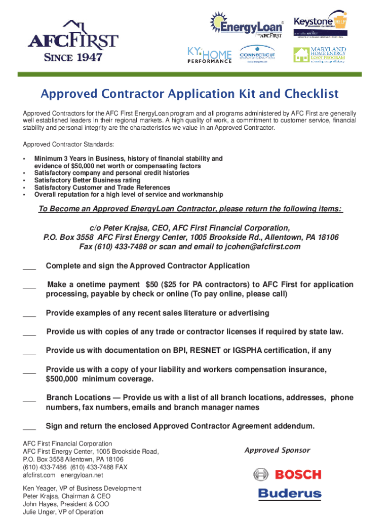 Fillable Online Approved Contractor Application Kit and Checklist Fax ...