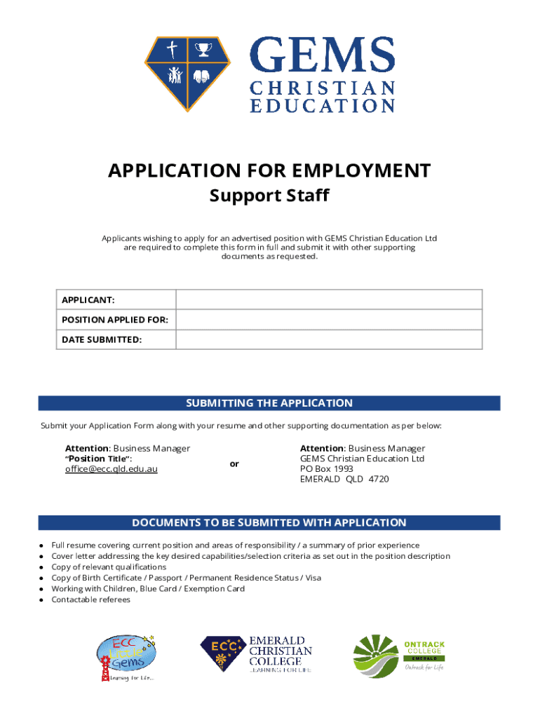 Fillable Online Application Form- Support Staff Fax Email Print - pdfFiller