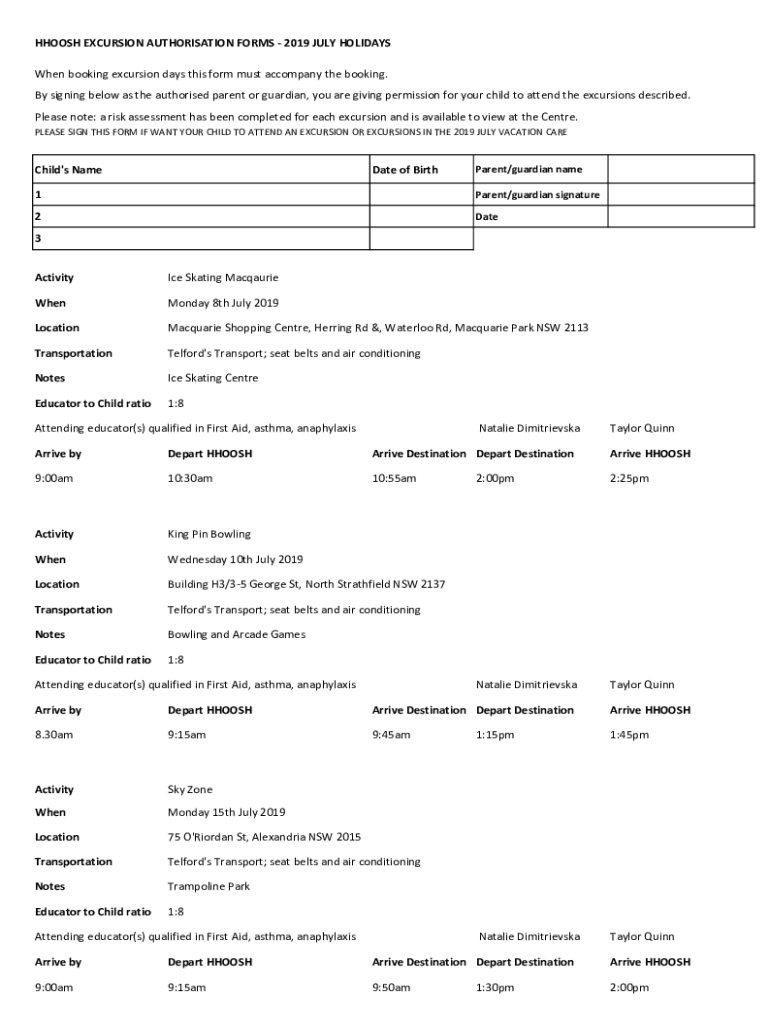 Fillable Online Excursion Permission Form Template - Fill Out and Sign ...
