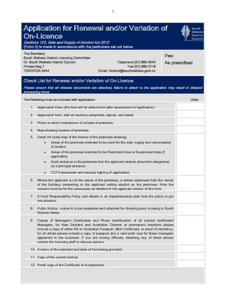 Fillable Online Application for Renewal and/or Variation of On-Licence Fax Email Print - pdfFiller