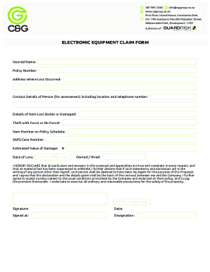 Fillable Online ELECTRONIC EQUIPMENT CLAIM FORM - DC Insurance Fax ...
