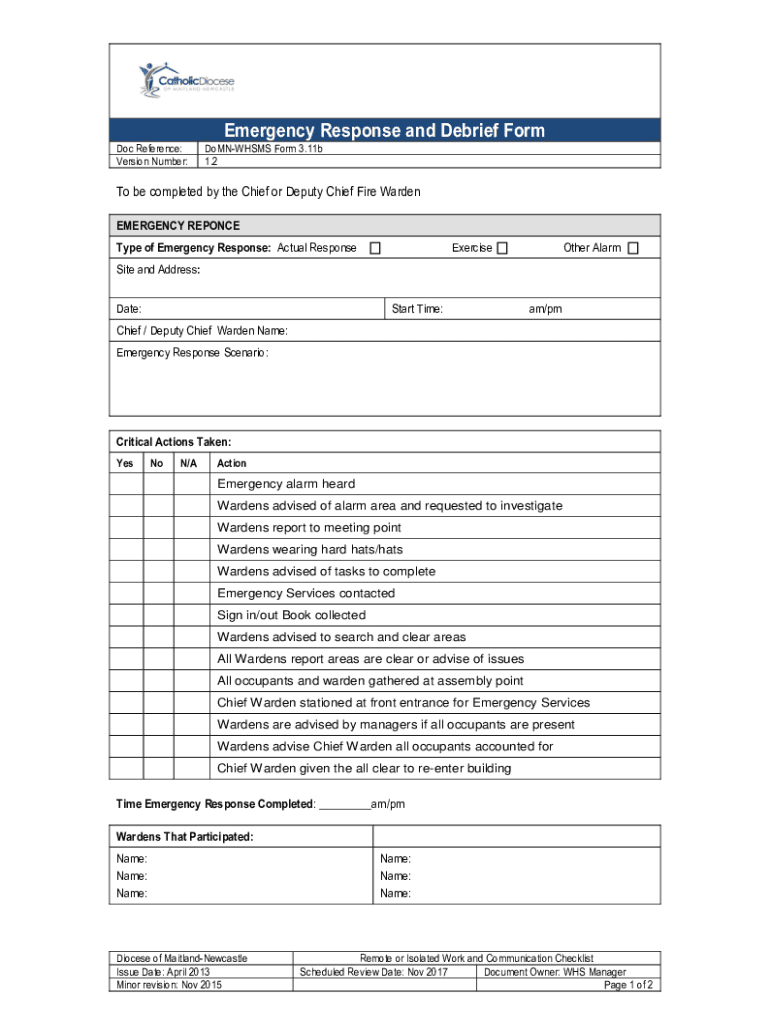 Fillable Online Emergency Response and Debrief Form Fax Email Print ...