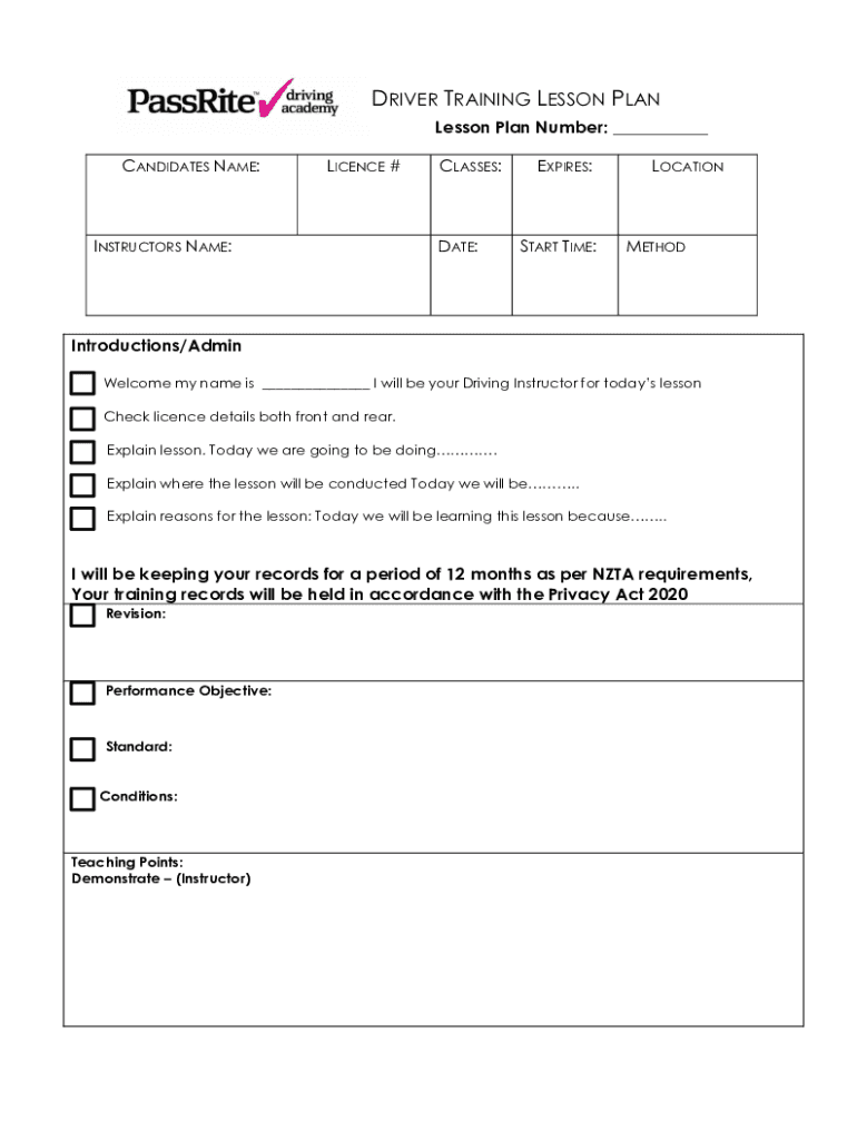 Fillable Online PassRiteDriving Lessons & Workplace Training Car Truck ...