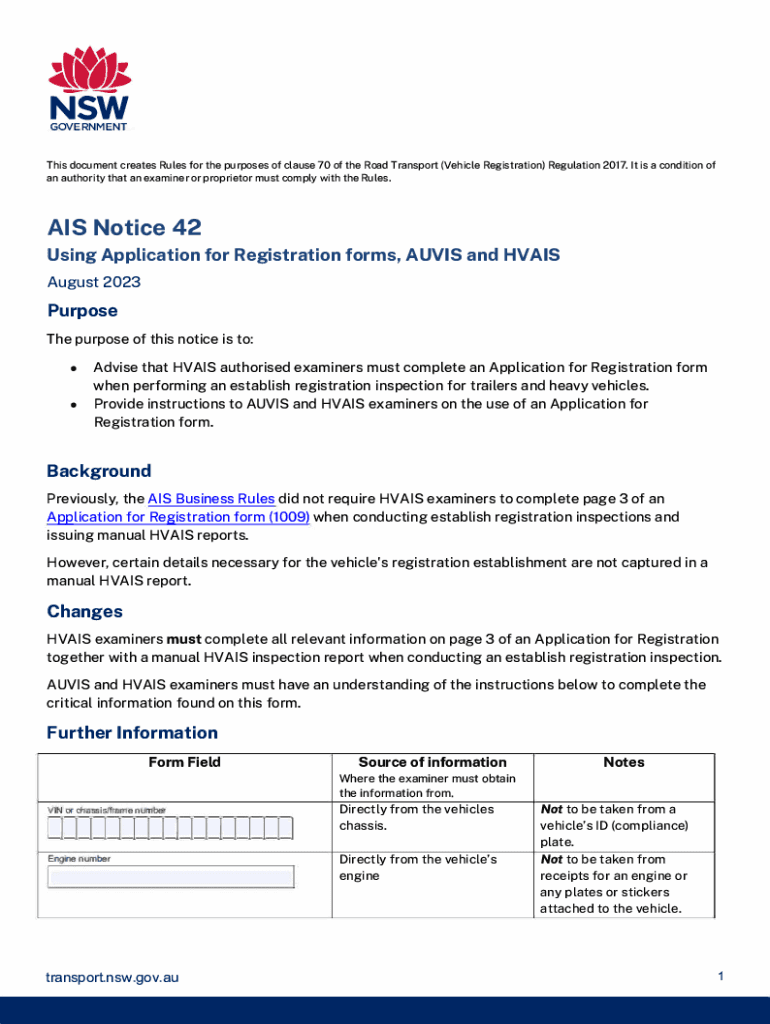 Fillable Online AIS Notice 42 - Using application for registrations ...