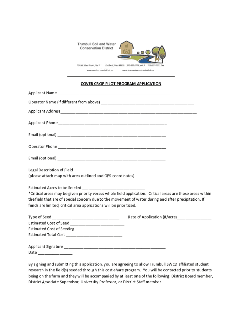 Fillable Online cover crop pilot program application Fax Email Print ...