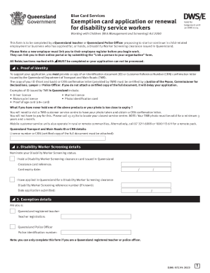 Fillable Online Blue card application or renewal for disability service ...