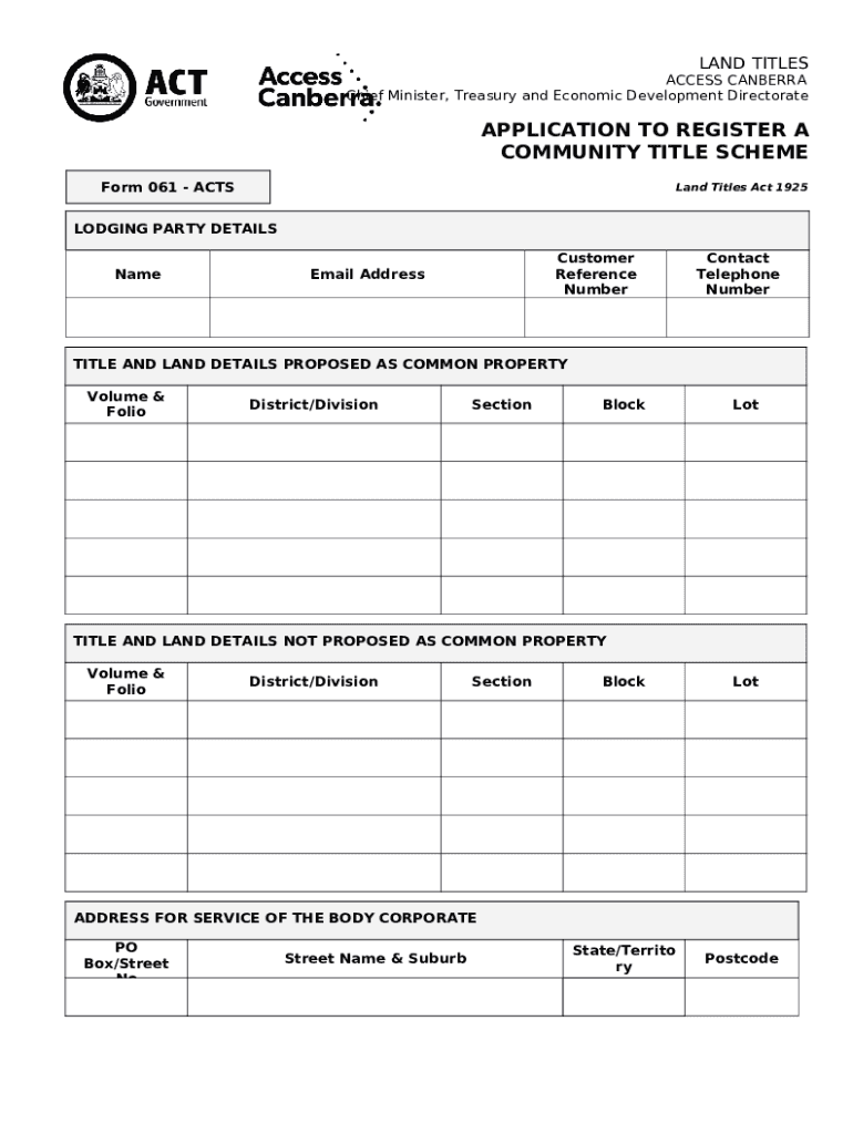 Land Titles Act 1925 - ACT Legislation Register Doc Template | pdfFiller
