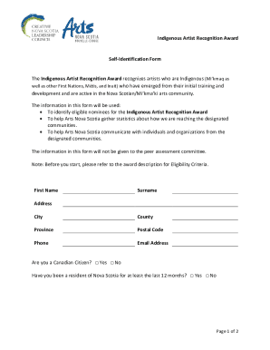 Fillable Online Self-Identification Form The Indigenous Artist ...