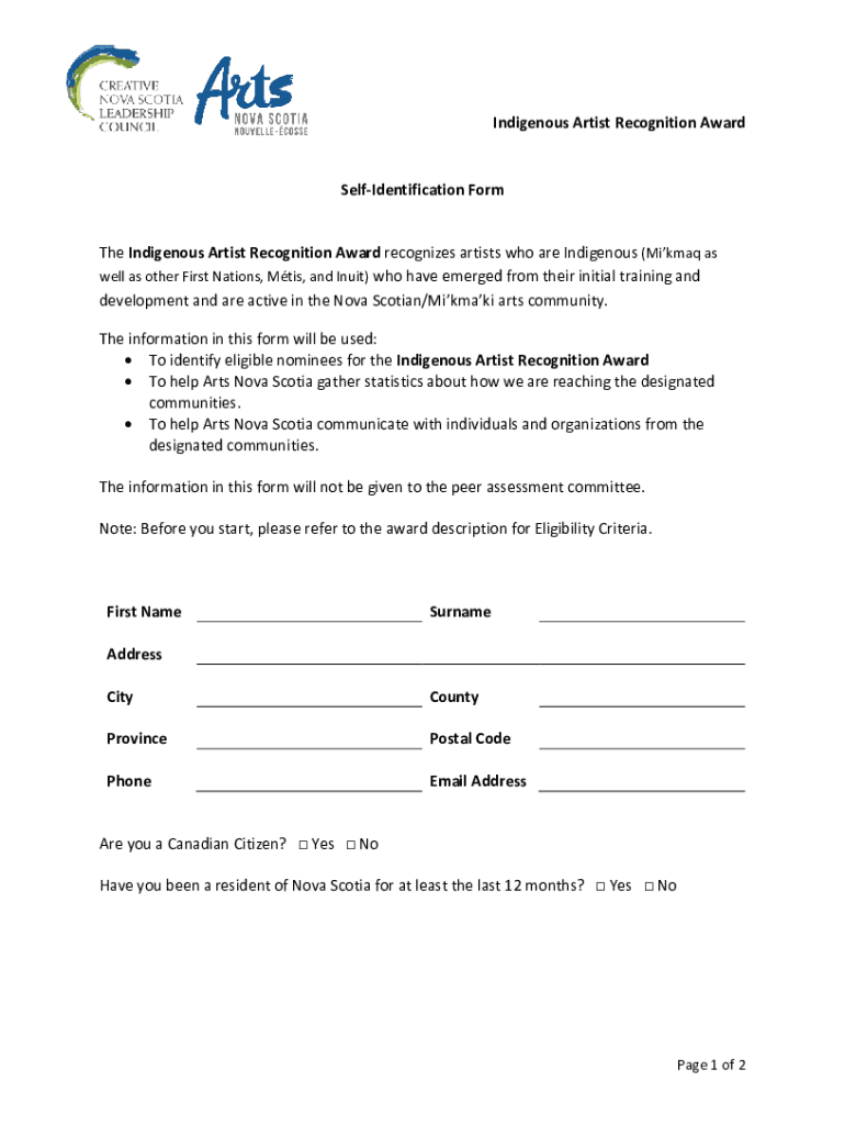 Fillable Online Self-Identification Form The Indigenous Artist ...