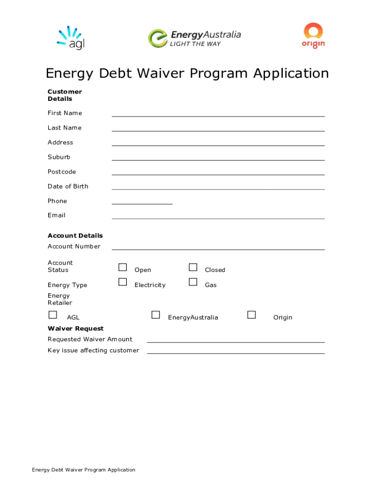 Fillable Online Energy Debt Waiver Program Application Fax Email Print ...