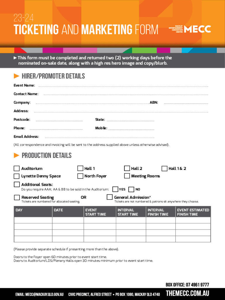 Fillable Online Ticketing andMarketing form Fax Email Print - pdfFiller