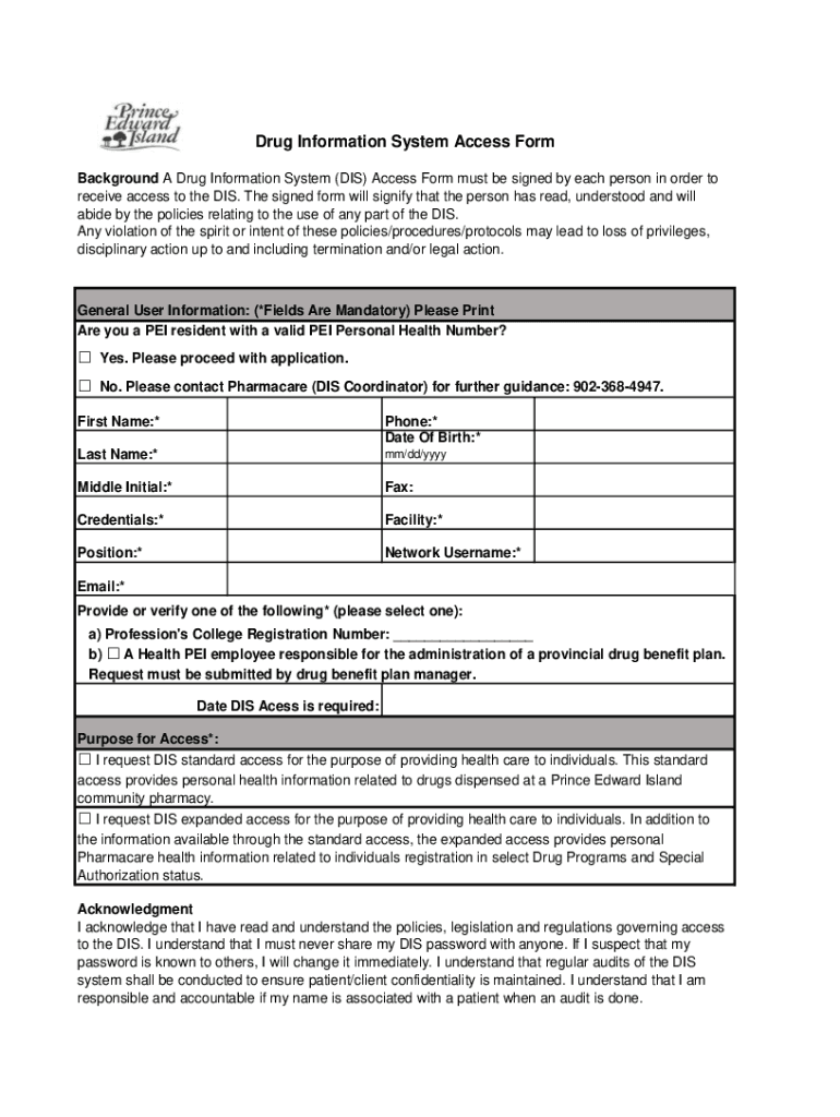 Fillable Online Drug Information System Access Form Fax Email Print ...