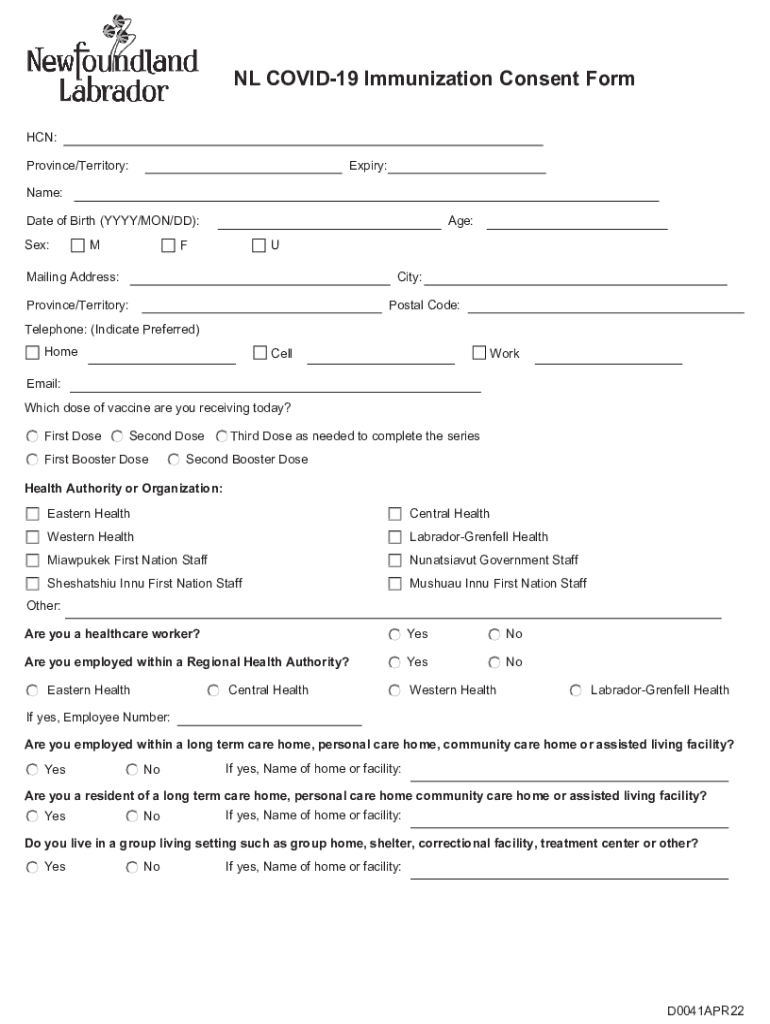 Fillable Online D0041APR22 NL COVID-19 Immunization Consent Form.pdf ...