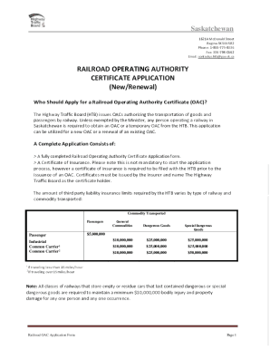 Fillable Online Railway Operating Authority Certificate Application Fax ...