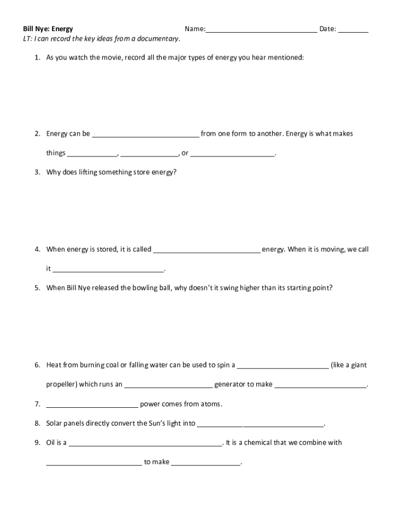 Fillable Online bill nye energy worksheet.docx - Name Date Period Bill ...