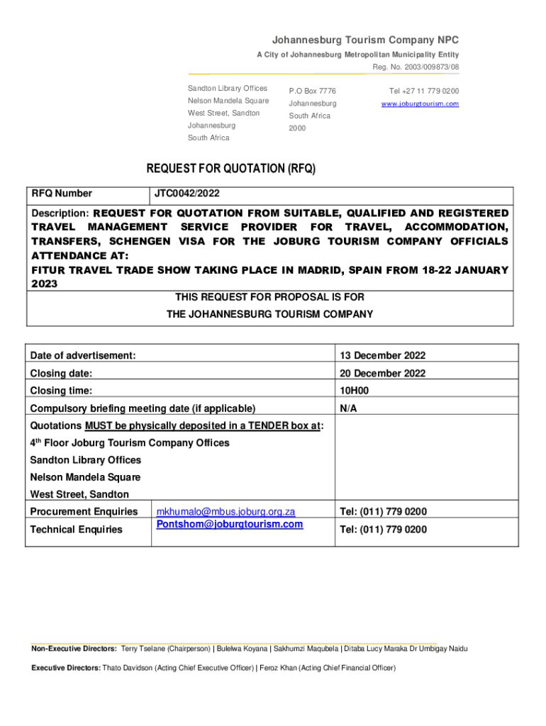 Fillable Online REQUEST FOR QUOTATION (RFQ) - Joburg Metro Bus - City of ... Fax Email Print ...