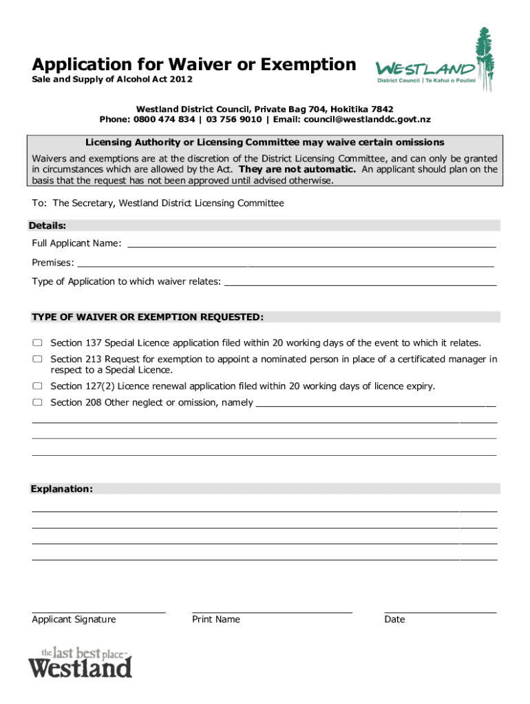 Fillable Online Application for Waiver or Exemption Fax Email Print ...