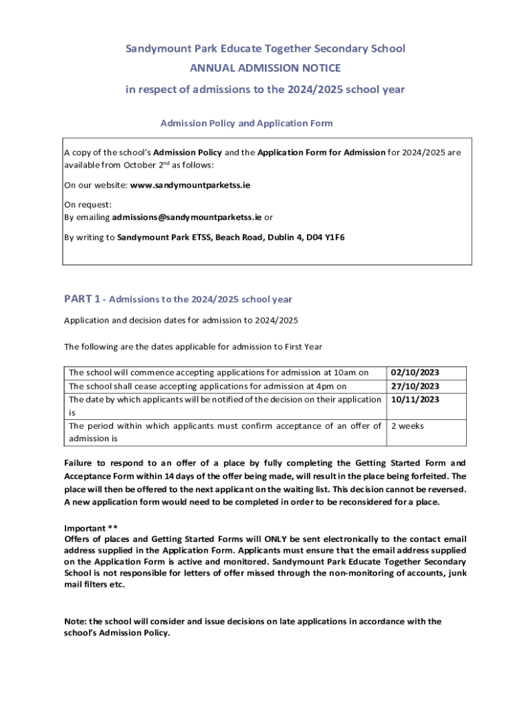 Fillable Online Admissions Notice & Application Form Fax Email Print ...