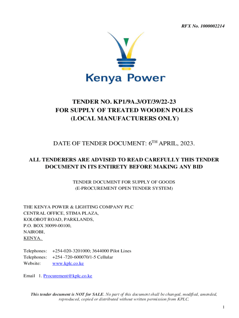 Fillable Online kplc co Tender No. KP1-9A.3-OT-39-22-23 For Supply of ... Fax Email Print ...