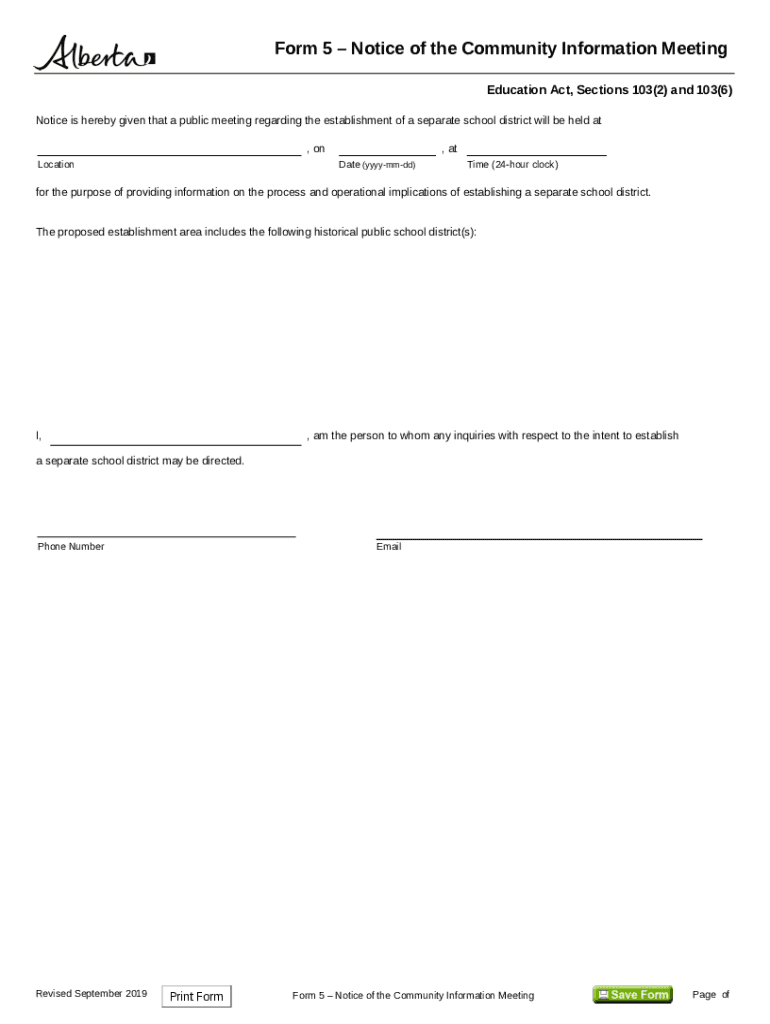 Fillable Online Form 5 - Notice (per AB Justice) of the Community ...